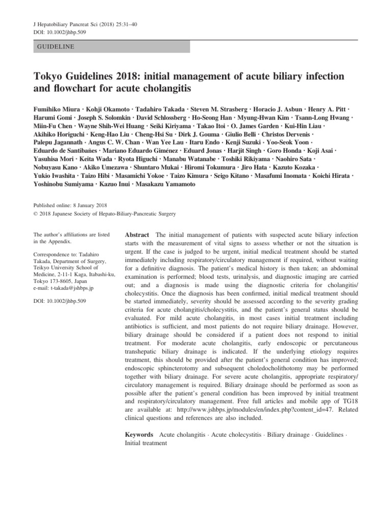 Tokyo Guidelines 2018: Acute Biliary Infection Management | PDF ...