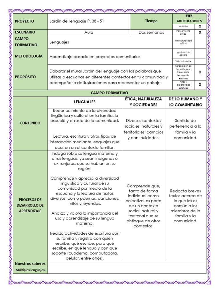 Planeación Campo Formativo Lenguajes Con Metodología | PDF | Comunidad ...