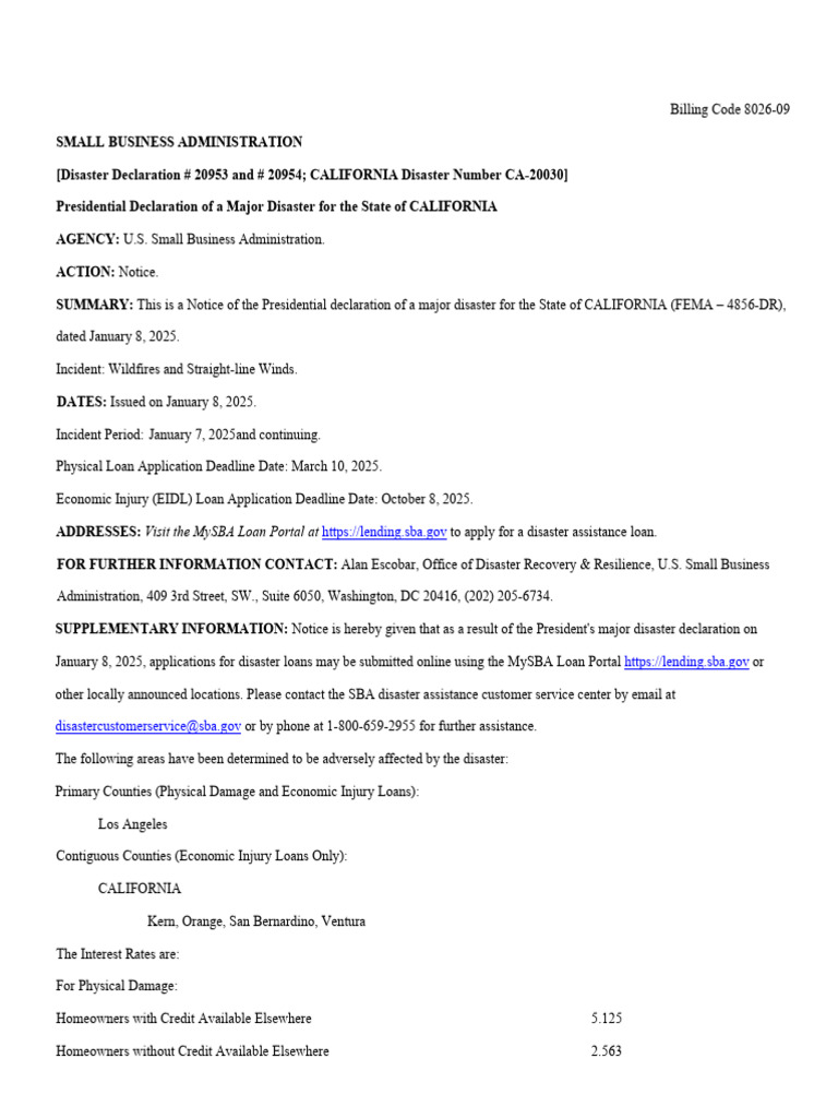 California Disaster Declaration 4856-DR | PDF | Small Business ...