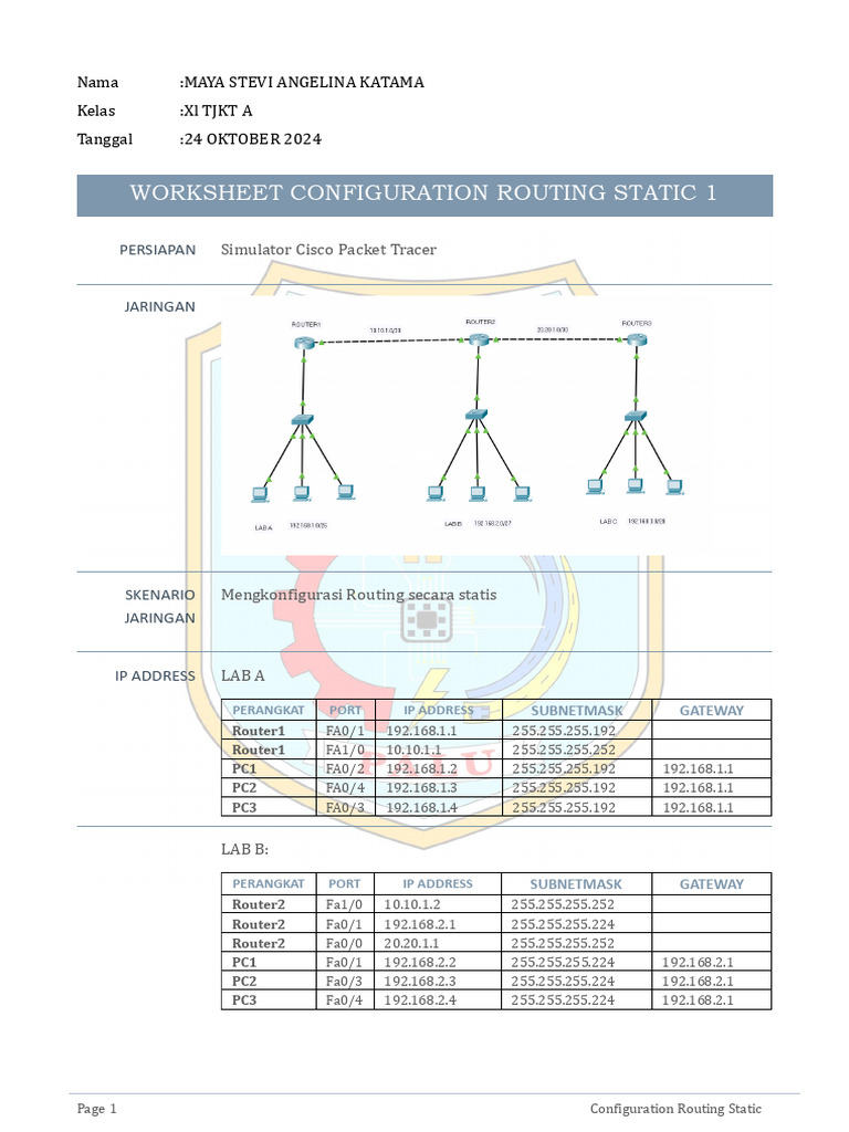 WORKSHEET ROUTING STATIC (Maya) | PDF