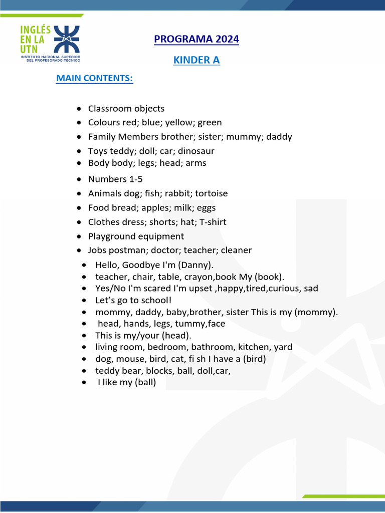 Programa de KINDER A-2024 | PDF