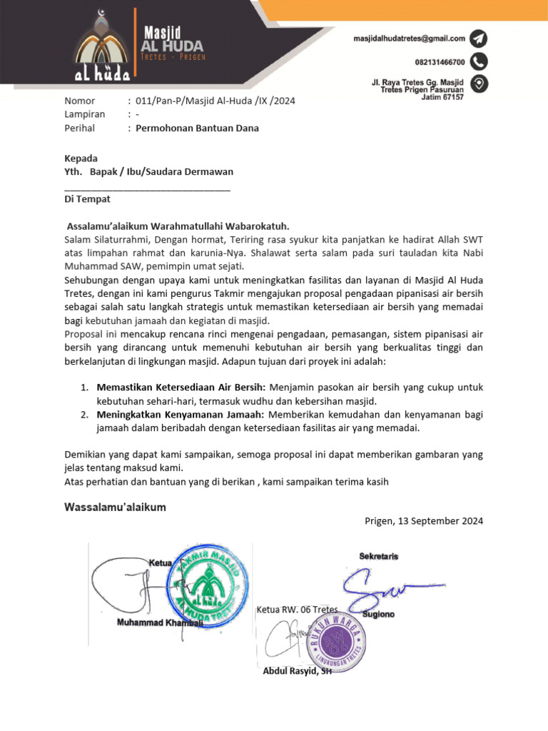 Proposal Pengadaan Air Masjid | PDF