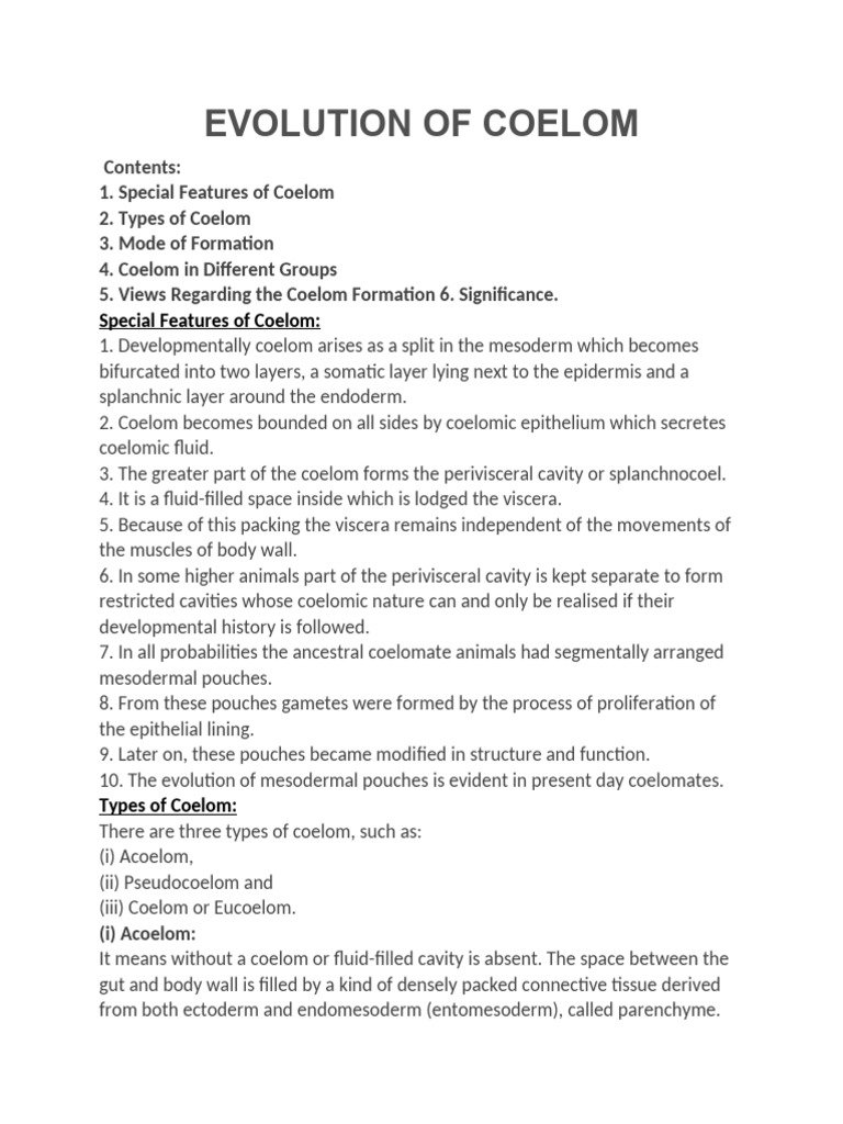 Coelom Evolution: Types and Formation | PDF | Peritoneum | Anatomy