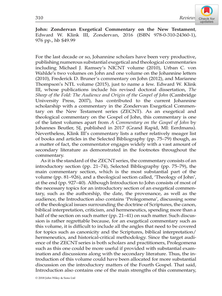 John Zondervan Exegetical Commentary On | PDF | Exegesis | Gospel Of John