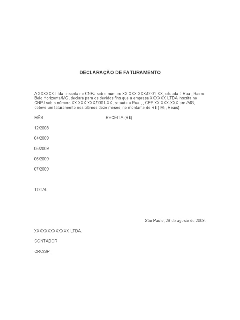 DECLARAÇÃO DE FATURAMENTO