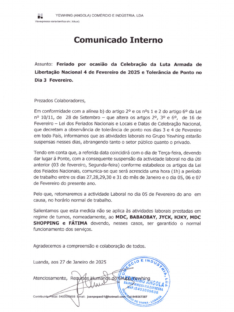 Comunicado Interno _actualizado Documento_20250127_161508 (1) | PDF