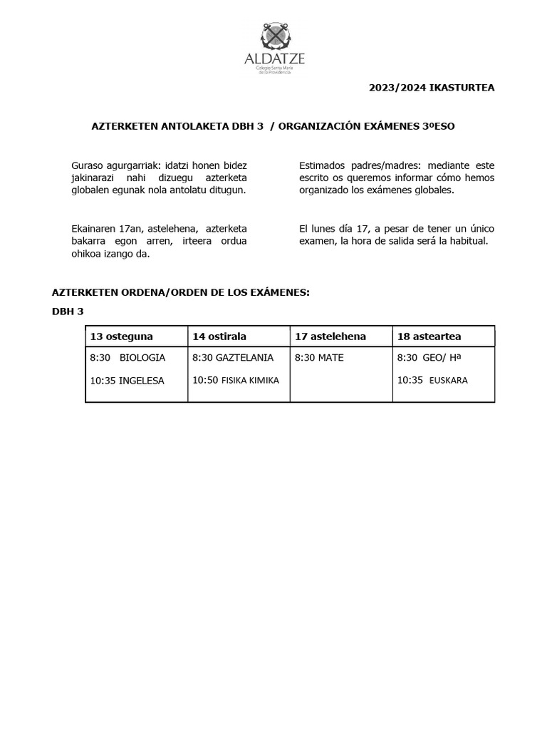 DBH 3 Nahikotasun Azterketak | PDF