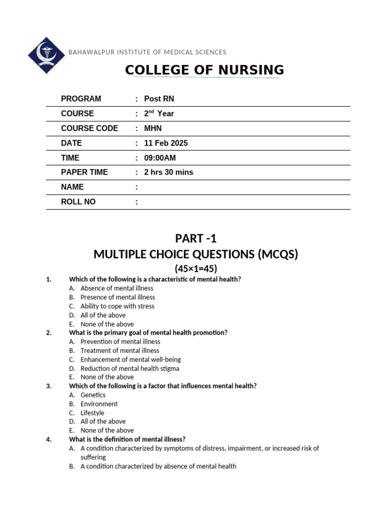 Mhn Updated | PDF | Personality Disorder | Mental Disorder
