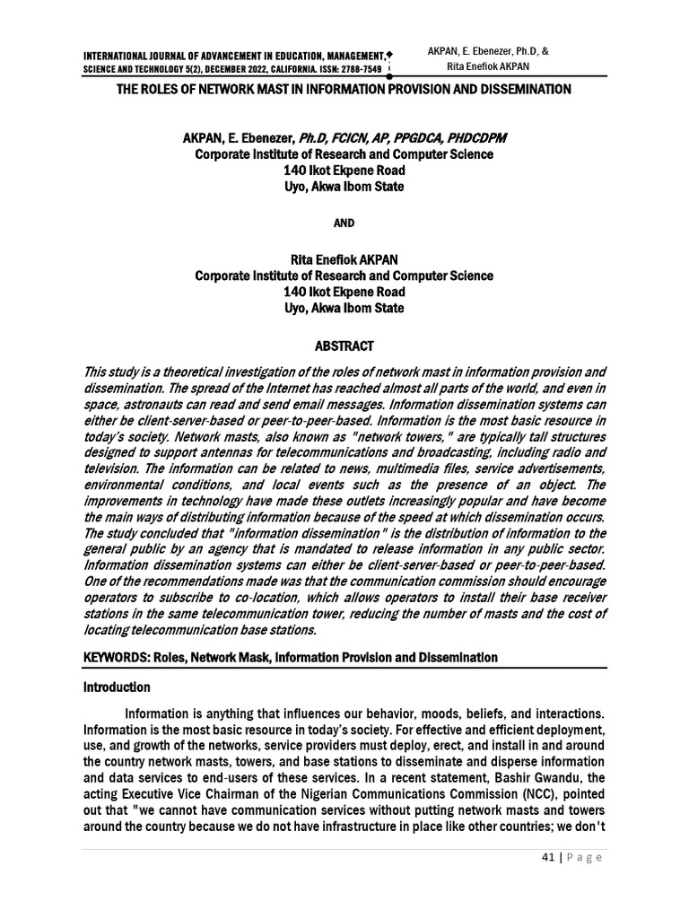 Roles of Network Masts in Information Dissemination | PDF | Computer ...