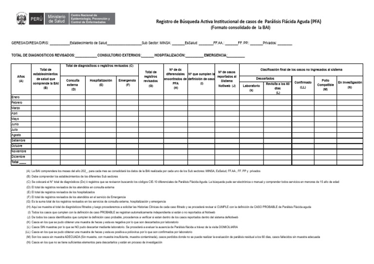 Registro de Búsqueda Activa Institucional de Casos de Parálisis Flácida Aguda (PFA) | PDF ...