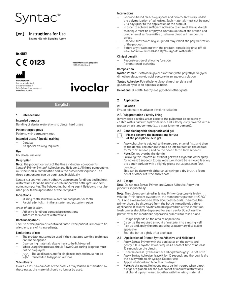 Syntac: (En) Instructions For Use | PDF | Tooth Enamel | Materials