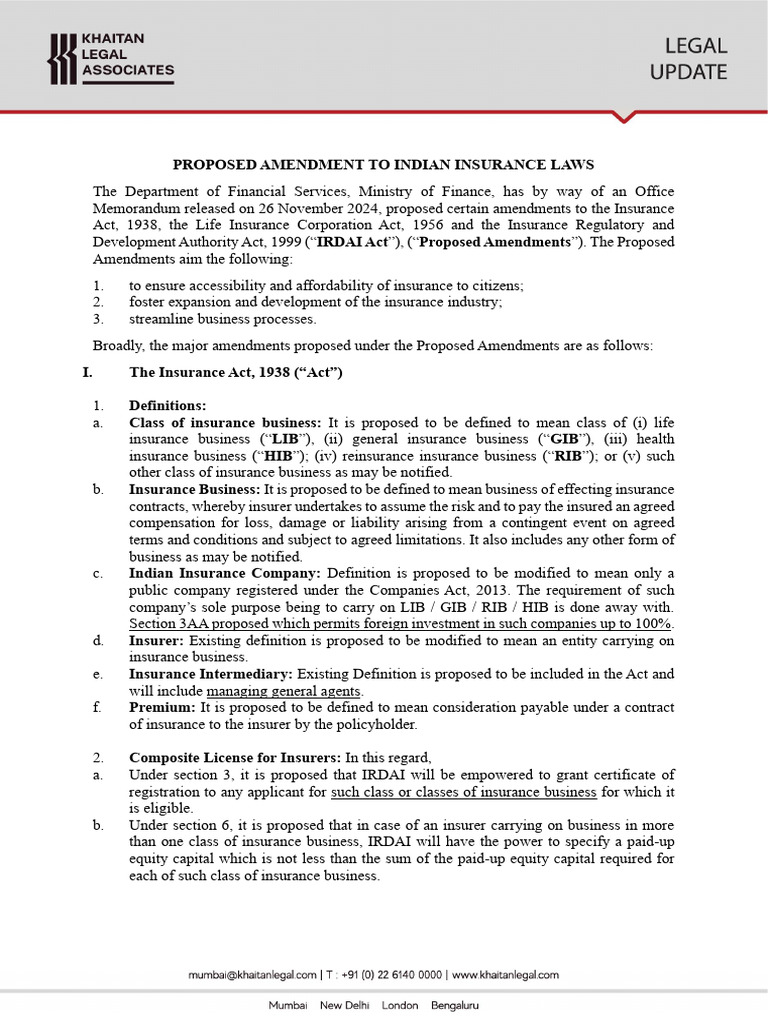Proposed Amendment in Insurance Laws | PDF | Insurance | Private Law
