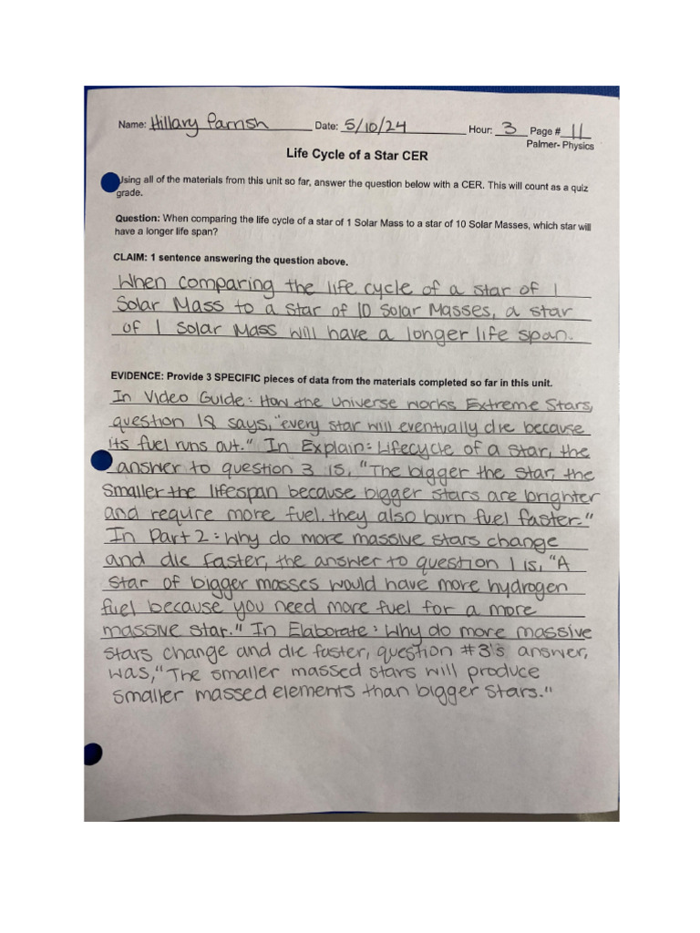 Life Cycle of a Star CER | PDF