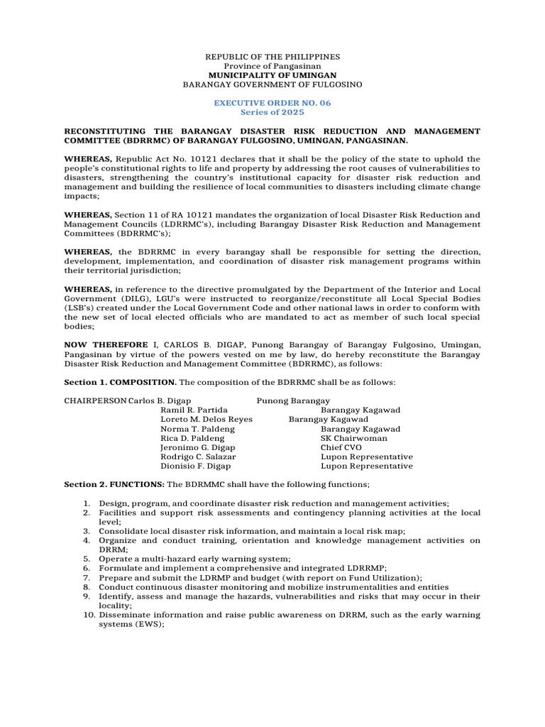 Bdrrmc Badac Reso | PDF | Disaster Risk Reduction | Risk