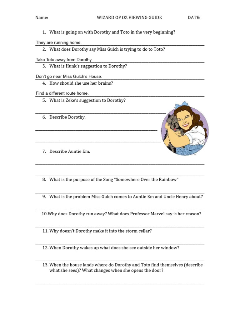 The Wizard of Oz Movie Questions | PDF | Dorothy Gale | Scarecrow (Oz)