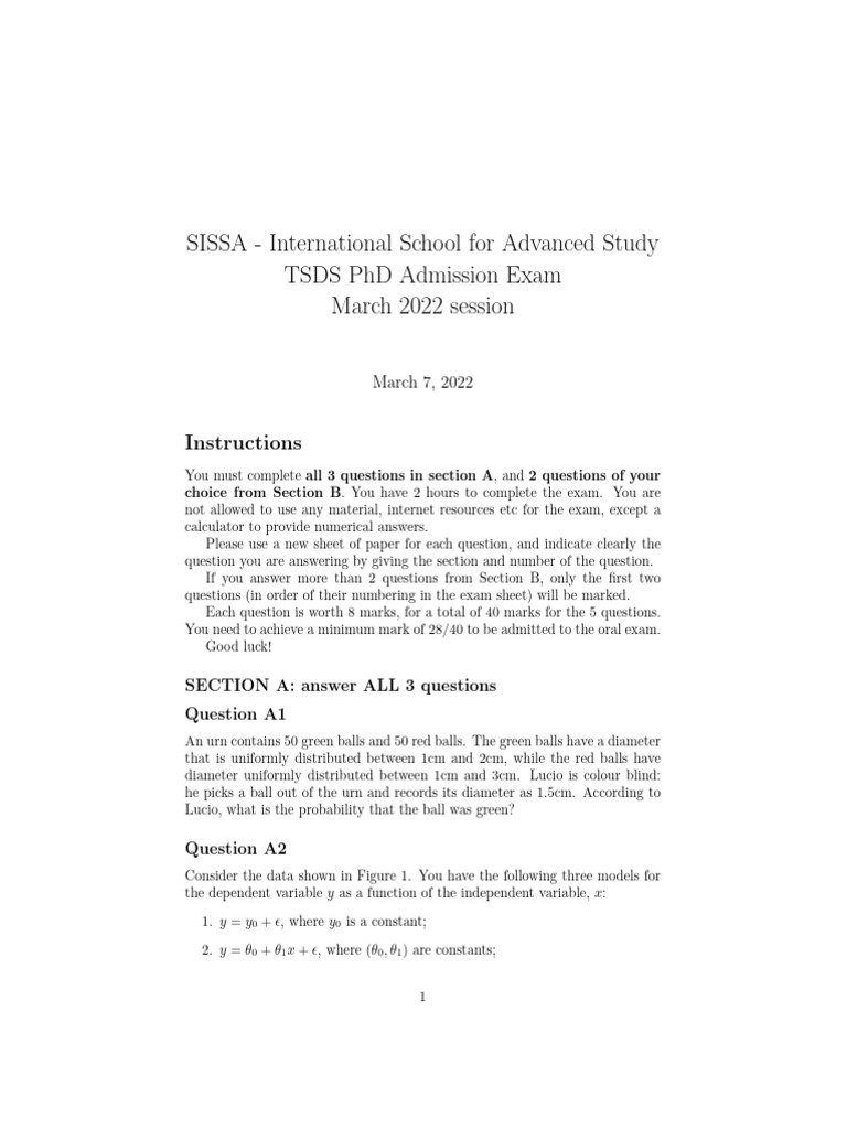 TSDS Admission Exam Questions 2022 FINAL | PDF | Normal Distribution ...