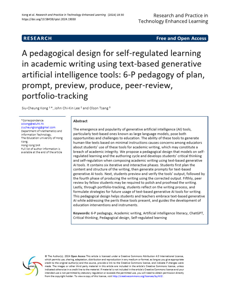 A pedagogical design for self-regulated learning in academic writing using text-based generative ...