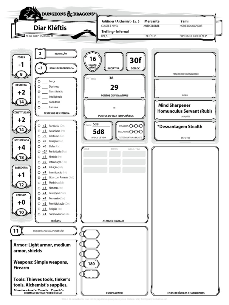 Ficha Editavel Diar Kléftis | PDF | D20 System | Gary Gygax Games