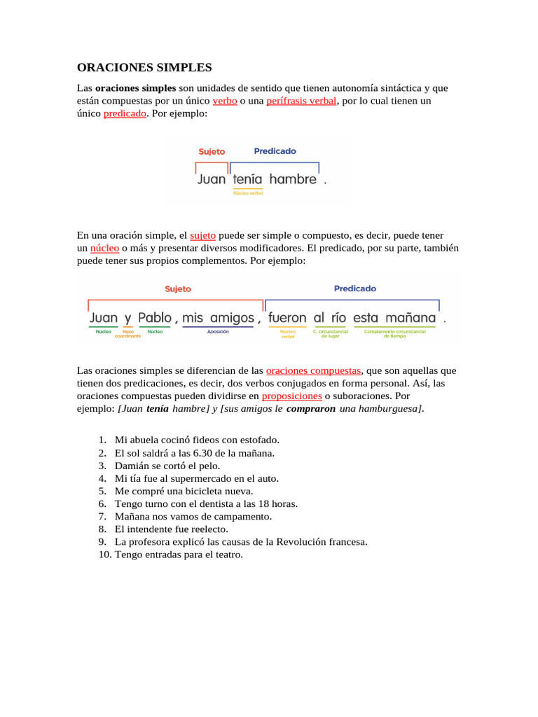 Oraciones simples | PDF | Verbo | Oración (Lingüística)
