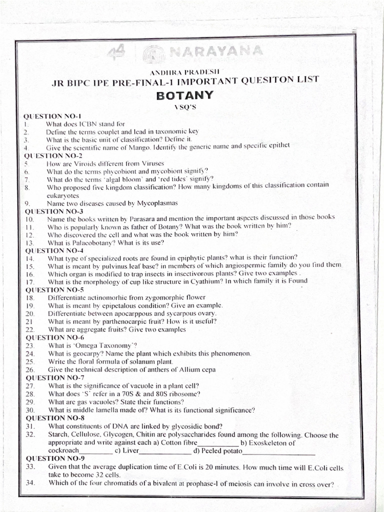 Inter 1st year botany imp questions | PDF