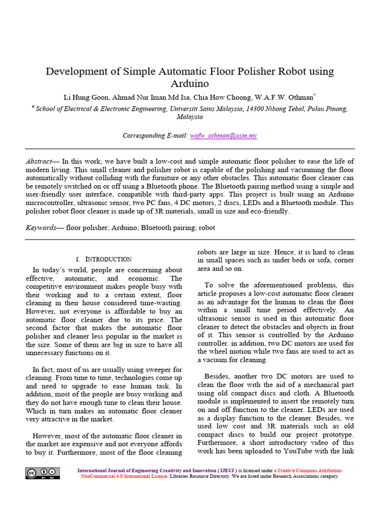 Development of Simple Automatic Floor Po | PDF | Microcontroller | Arduino