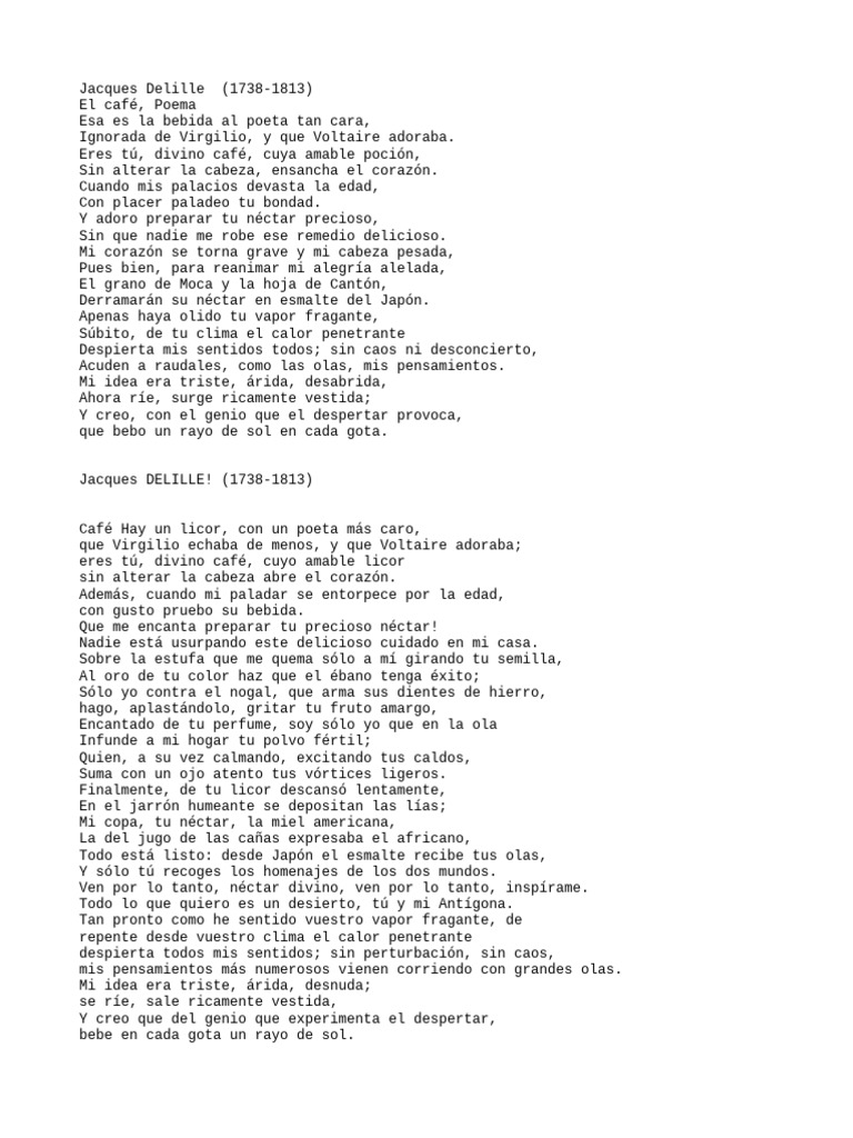 Poema "El café" de Jacques Delille | PDF