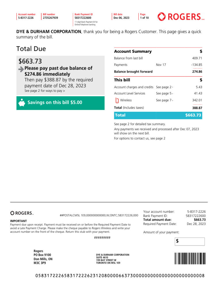 Rogers Dec06 - 2023 2735267939 | PDF | Payments | Roaming