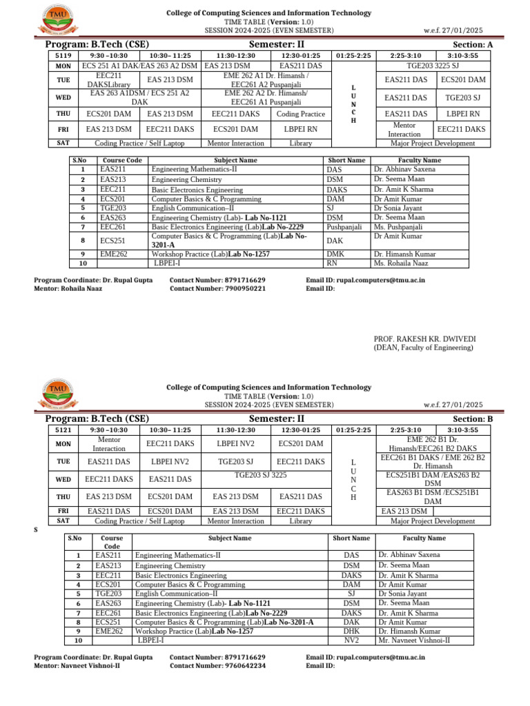 B.tech (CSE) - 2nd, 4th, 6th, 8th Sem 24-25 Even-2 | PDF | Computer Science | Computing