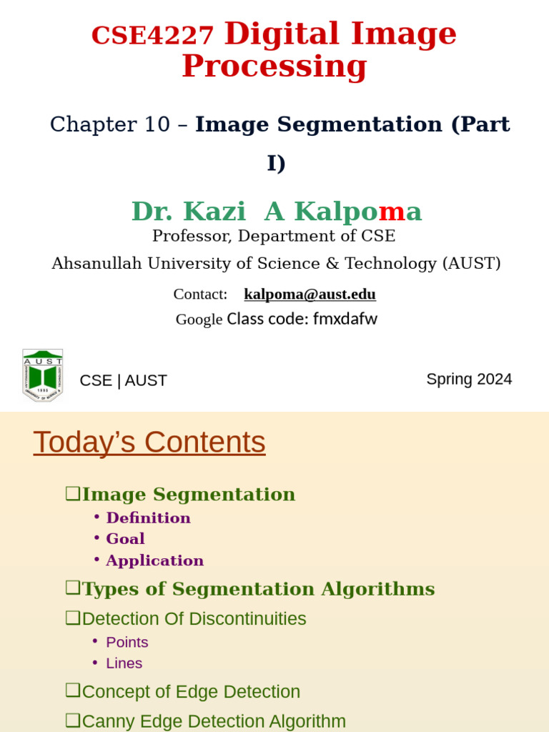 08 - Lecture - Chapter 10 - Image Segmentation - Part I - Edge Detection | PDF | Image ...