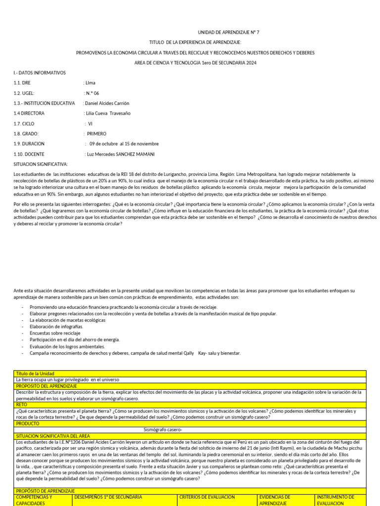 Unidad de Aprendizaje 7 | PDF | Tierra | Temblores