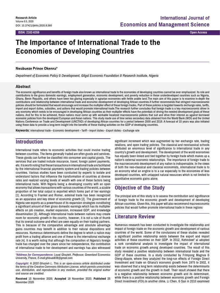 The Importance of International Trade To The Economies of Developing ...