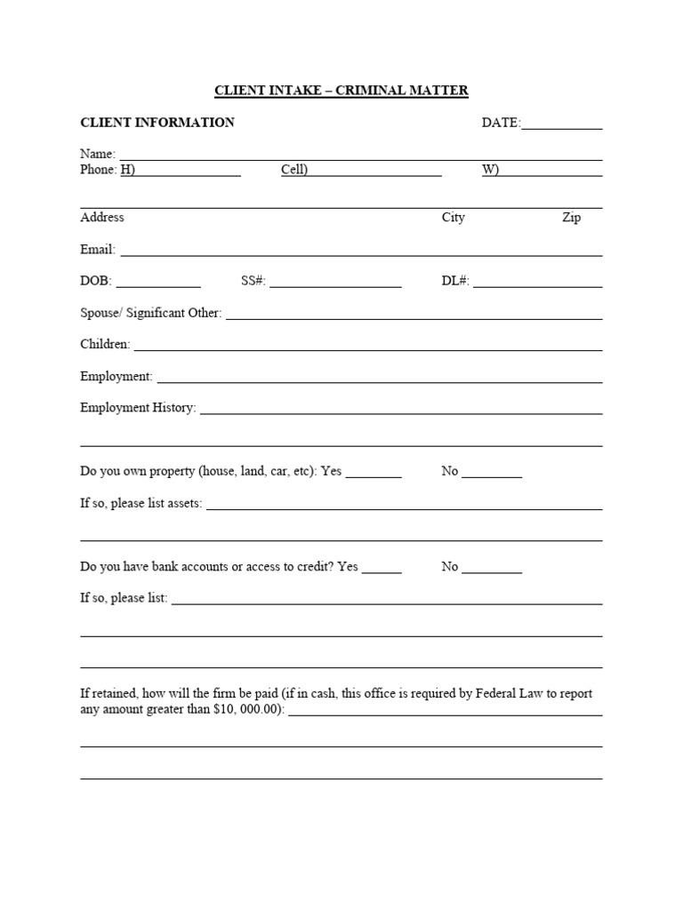 Criminal Client Intake 2 | PDF | Arrest | Common Law