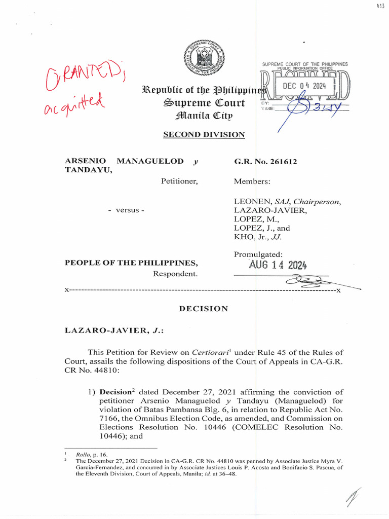 Managuelod v. Tandayu 261612 | PDF