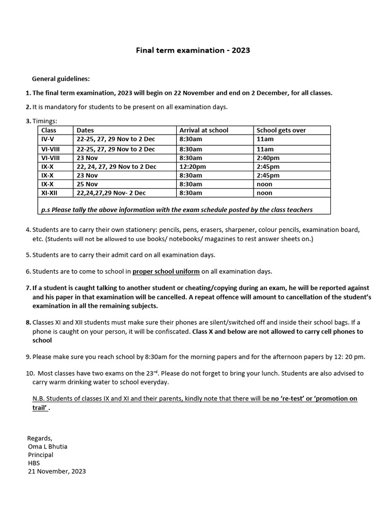 Final Term Exam Guidelines 2023 | PDF