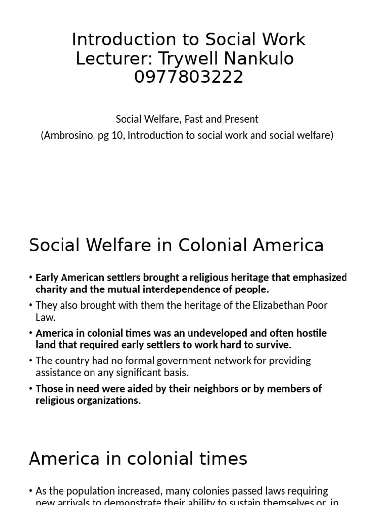 Introduction To Social Work (Social Welfare, Past & Present 2) . | PDF