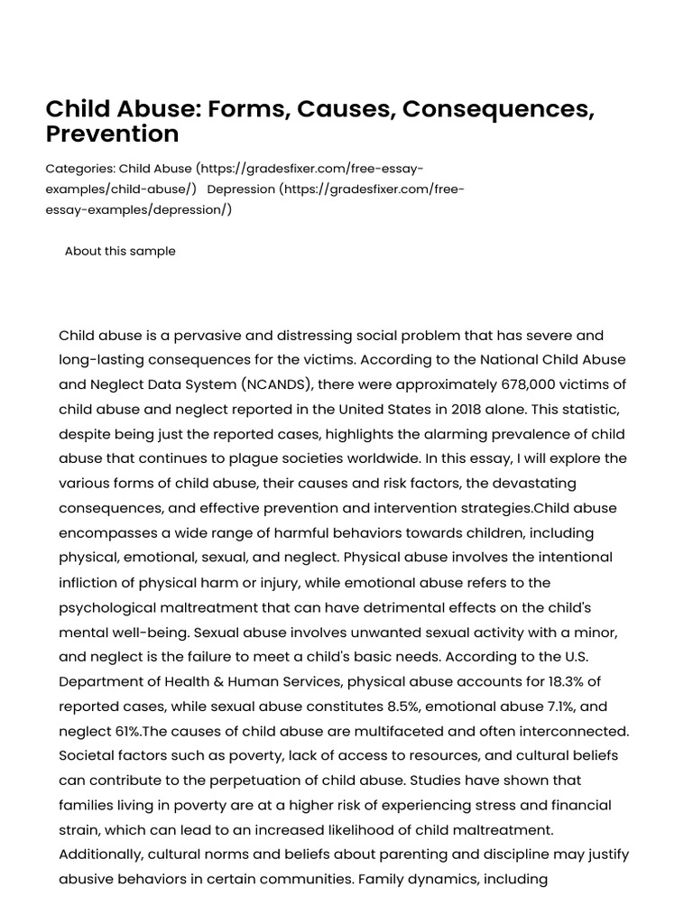 Child Abuse - Forms, Causes, Consequences, Prevention - (Essay Example ...