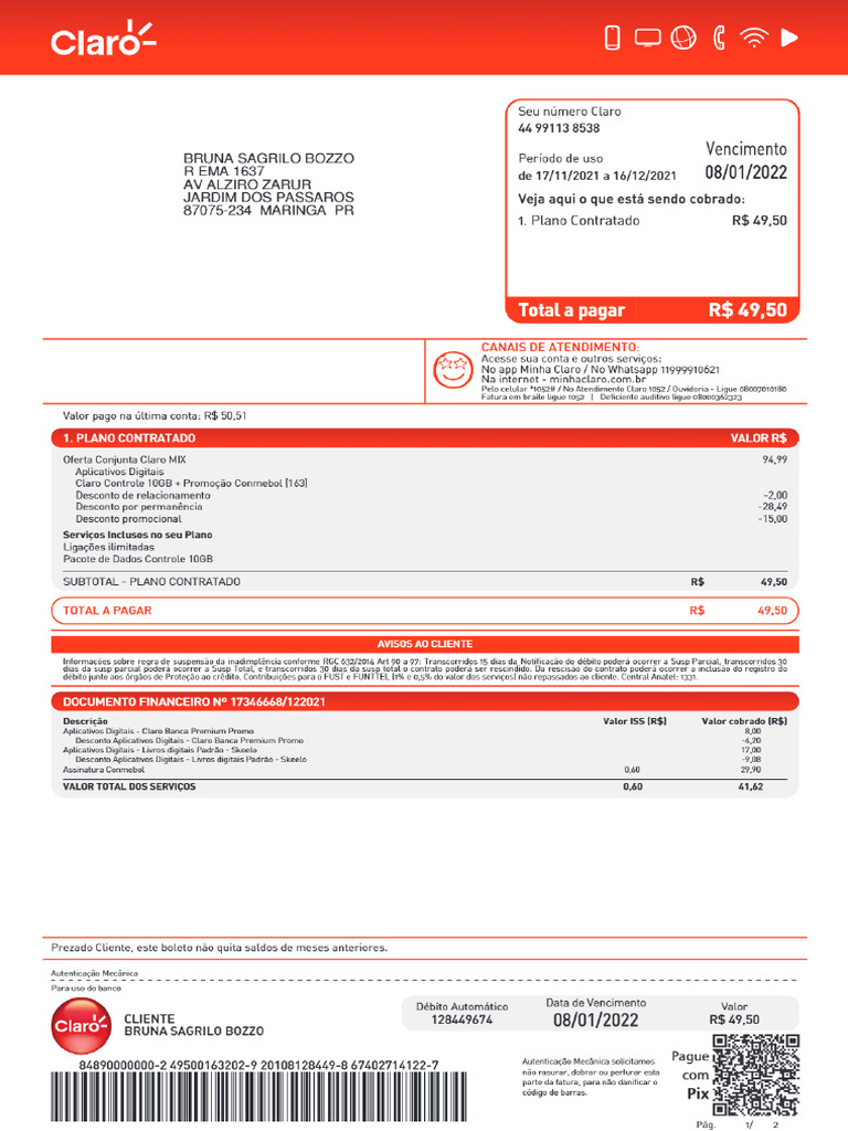Fatura Claro 1 | PDF
