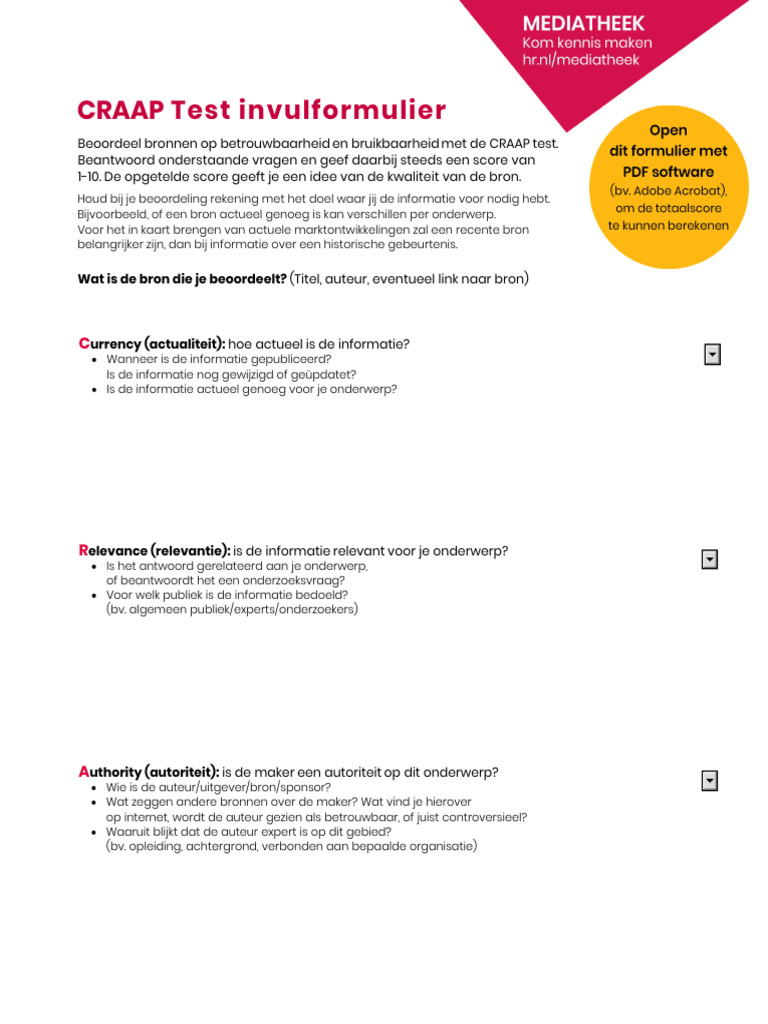 CRAAP Score Formulier NL 2 | PDF