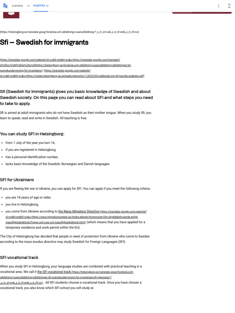 SFI Program Details for Immigrants in Helsingborg | PDF | Sweden ...