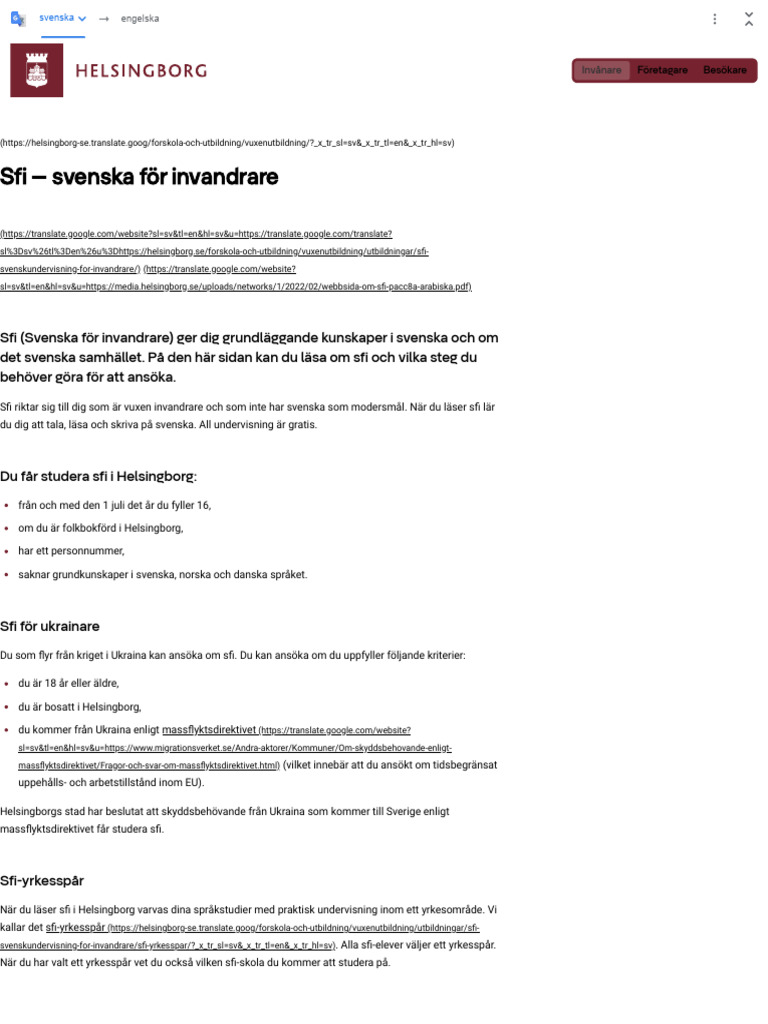 Sfi - Svenska För Invandrare Swedish - Helsingborg - Se | PDF
