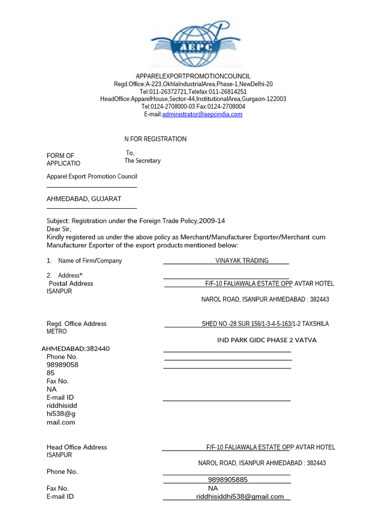 APPLICATION FORM - Export | PDF | Common Law | Private Law