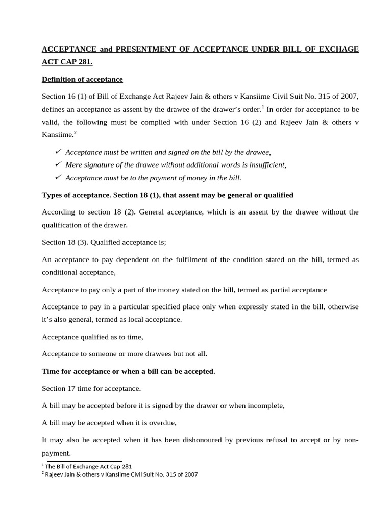 ACCEPTANCE | PDF | Negotiable Instrument | Private Law