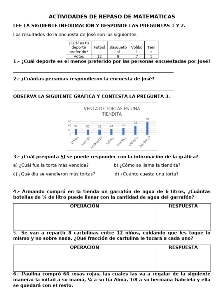 Actividades de Repaso Matemático | PDF