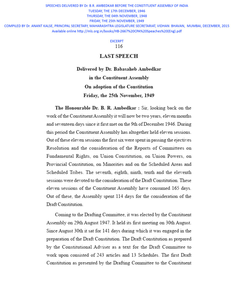 Dr. B.R. Ambedkar's Constituent Assembly Speeches | PDF