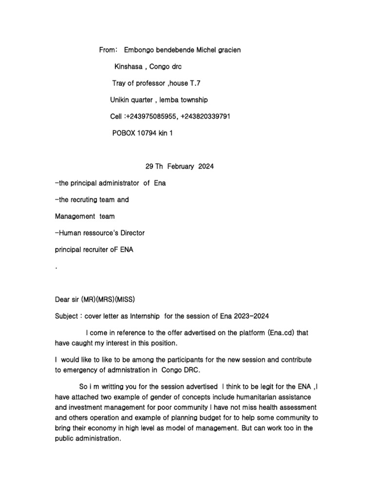 Cover Letter Form Ena | PDF