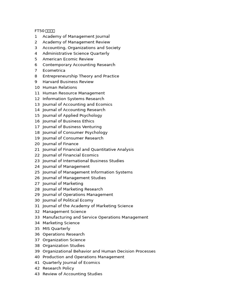 FT50 Journal Directory 2023 | PDF