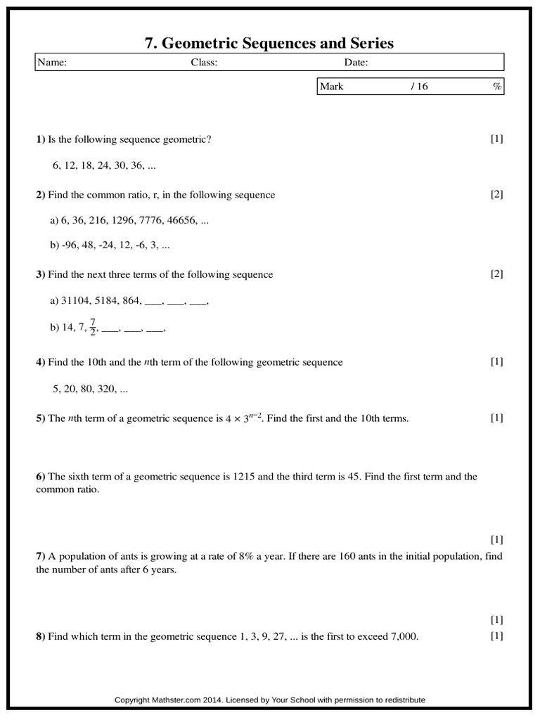 Grade 10 Geometric Sequences and Series | PDF | Mathematical Structures ...