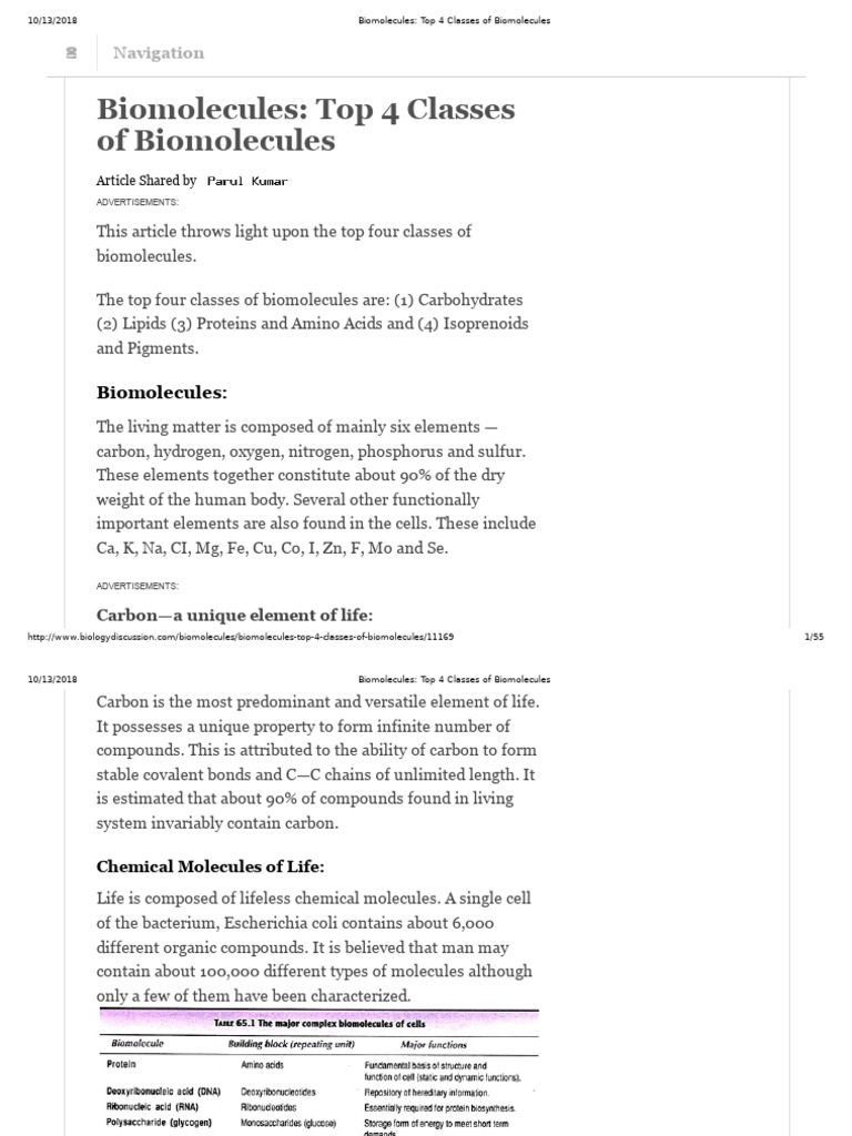 Biomolecules - Top 4 Classes of Biomolecules | PDF | Carbohydrates ...