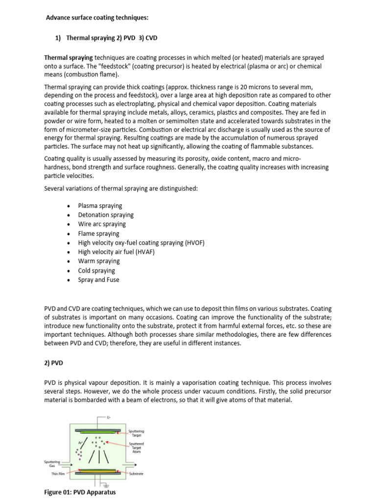 Advanced Coating Techniques Overview | PDF | Chemical Vapor Deposition ...