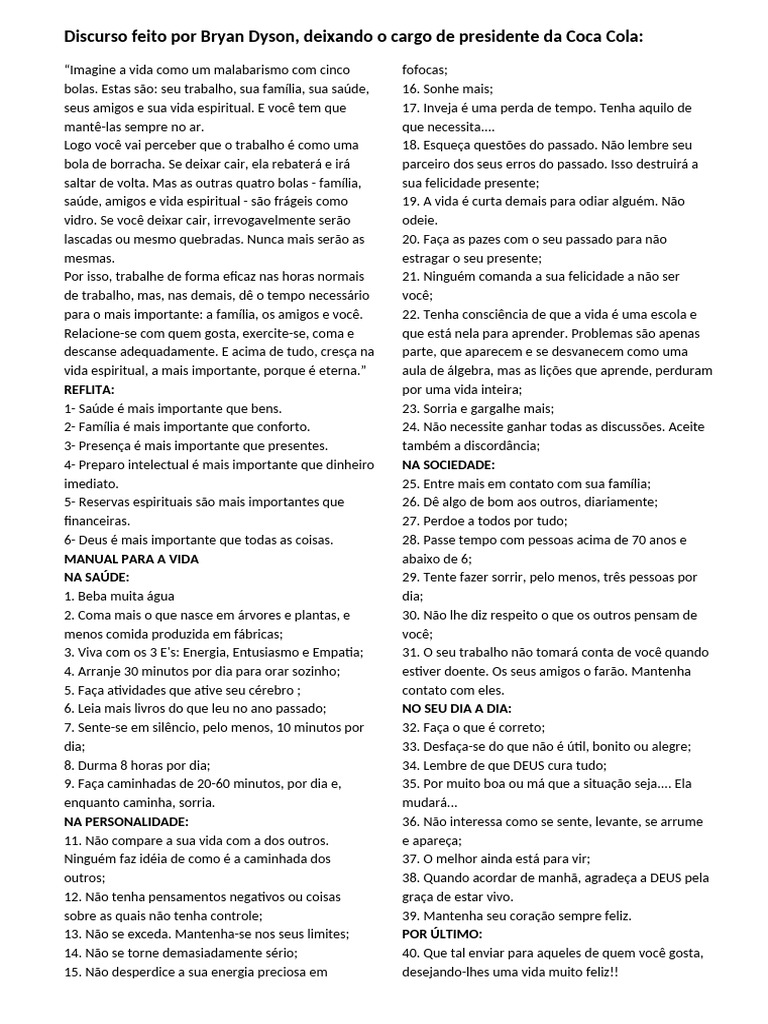 Reflexões de Bryan Dyson sobre a Vida | PDF
